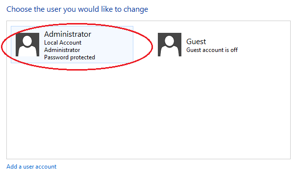 Changing local user password in Windows Server 2012